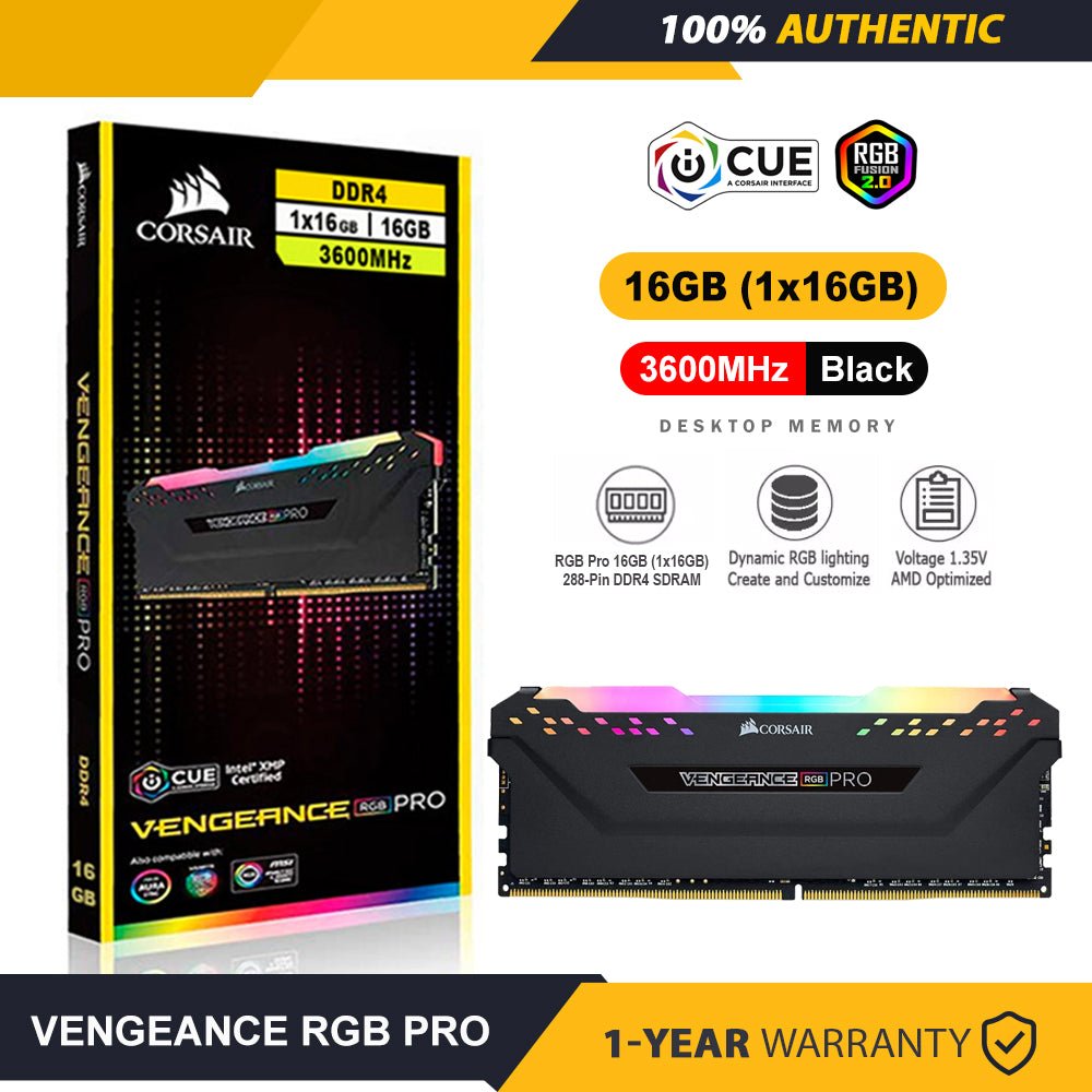 CORSAIR DDR4 RAM Vengeance RGB PRO 16GB (1x16GB) 3600MHz - Black ...